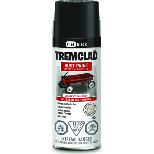 Rust-Oleum 27048B522 TREMCLAD Rust Spray Paint, Flat, Black, 340 g ...