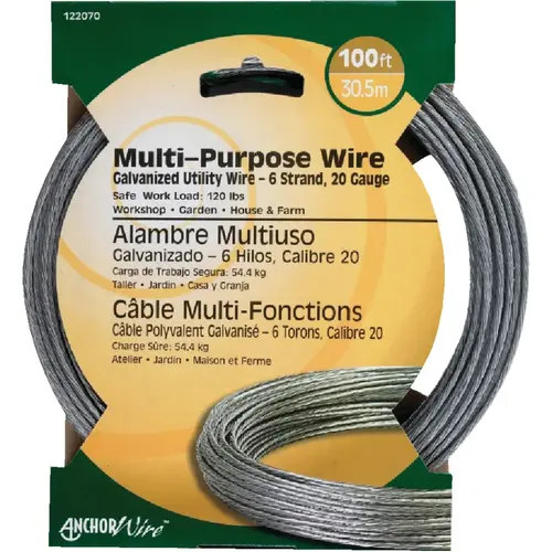 Hillman 122070 Anchor Wire 100 Ft. 20 Ga. Galvanized Steel 6-Strand ...