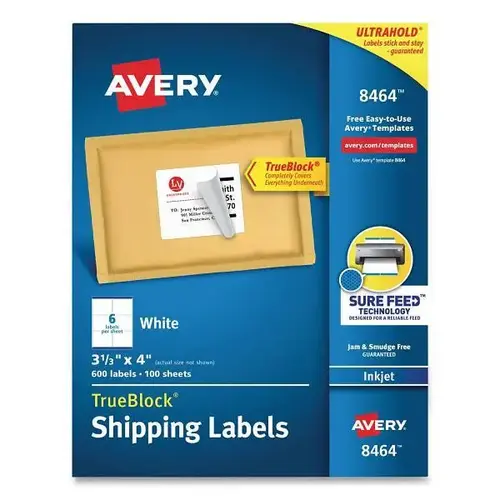 Avery 8464 Shipping Labels-Trueblock Tech Inkjet Printers 3.33x4 White ...