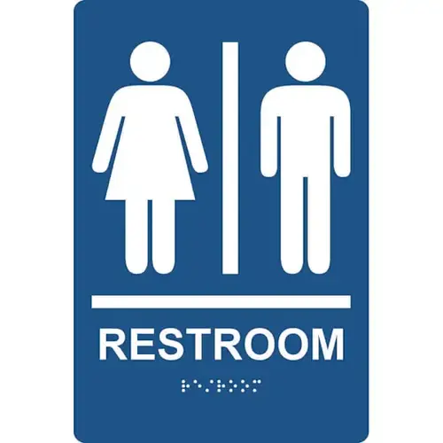 Accuform PAD138BU Braille Sign Restroom (Graphic) 9" X 6" White/Black ...