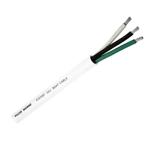 PACER MARINE WR14/3-100 Tinned Copper Round Triplex Boat Cable, White ...